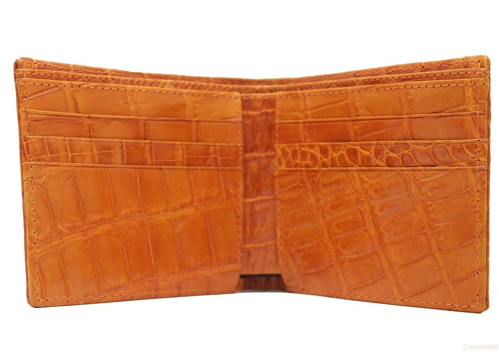 Genuine Alligator Crocodile Skin Handmade Wallet Orange Double Bifold ...